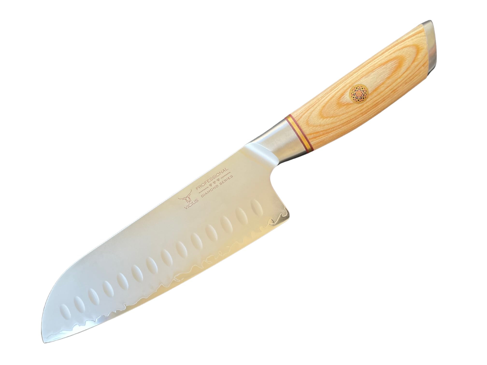 VICIUS 7-Inch Damascus Santoku Knife - 3-Layer 10Cr15CoMoV Composite ...