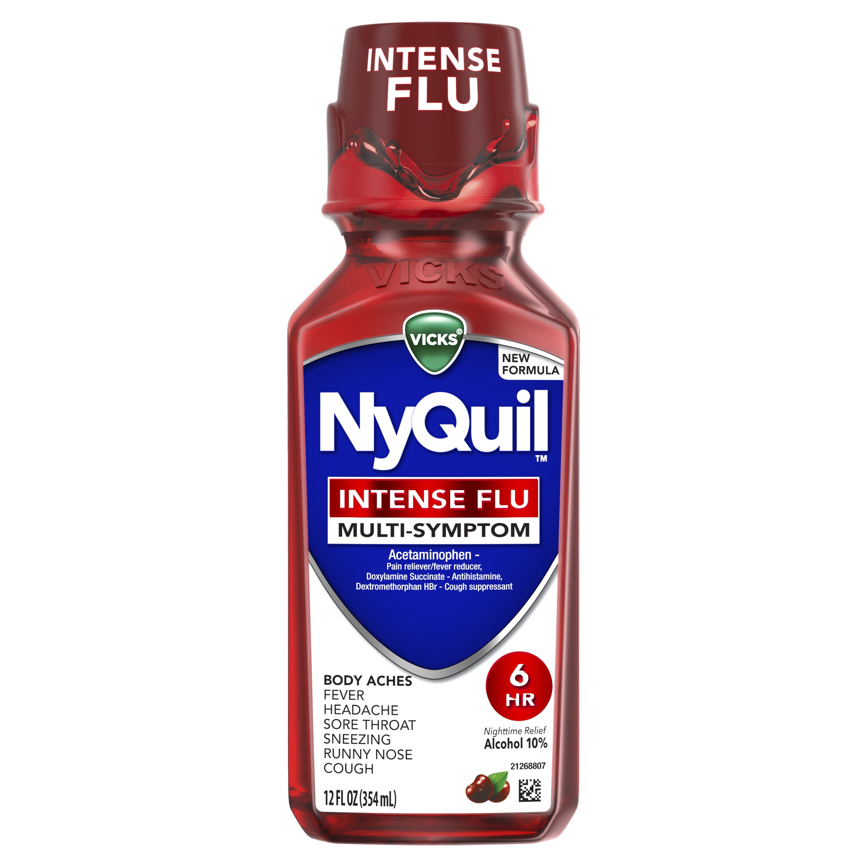 Vicks NyQuil Intense Flu Liquid Medicine, Black Cherry Flavor, 12 Fl oz ...