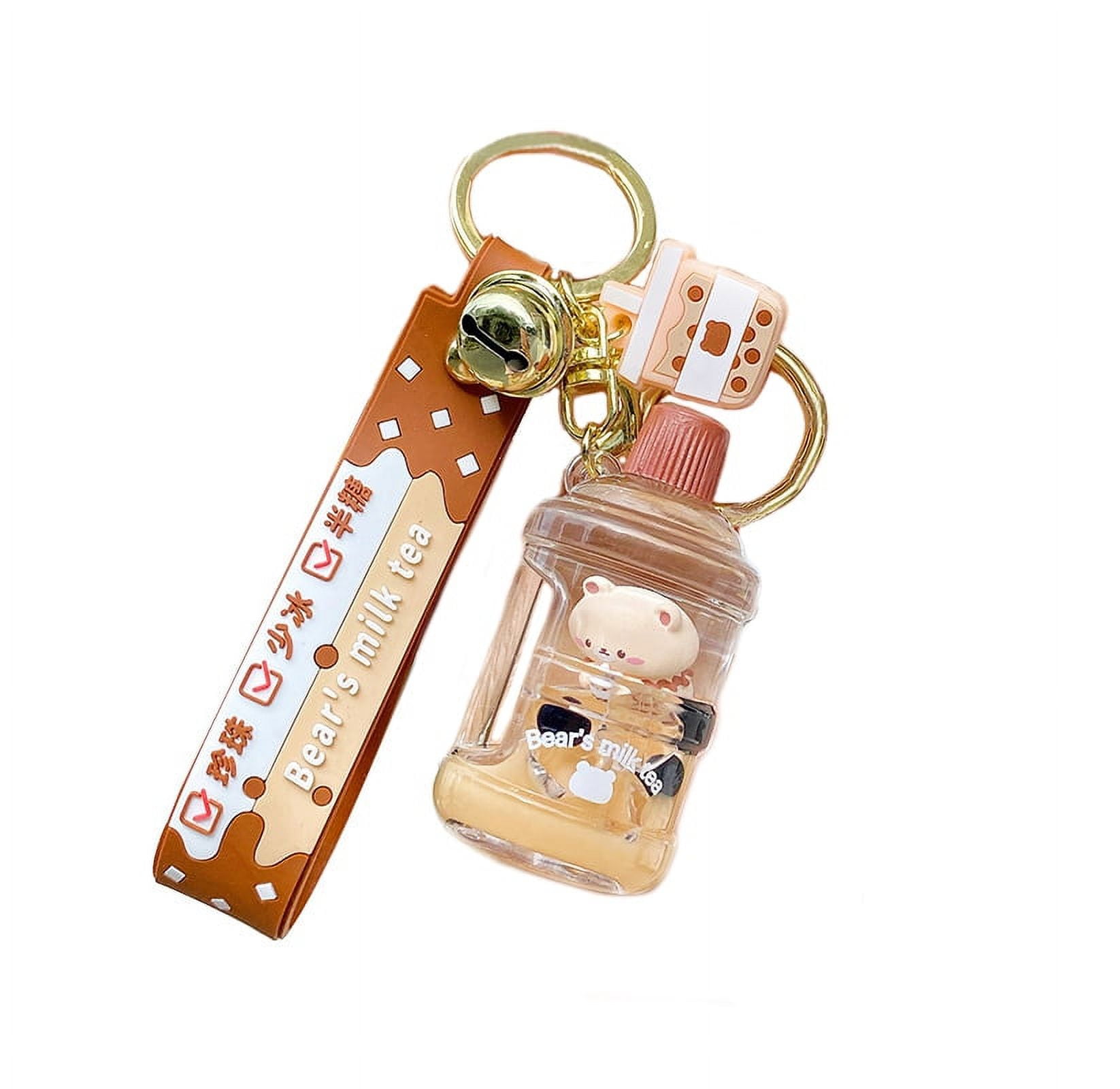 VICKYPOP Cute Bubble Tea Keychain Boba Bear Key Ring Pendant Doll for ...