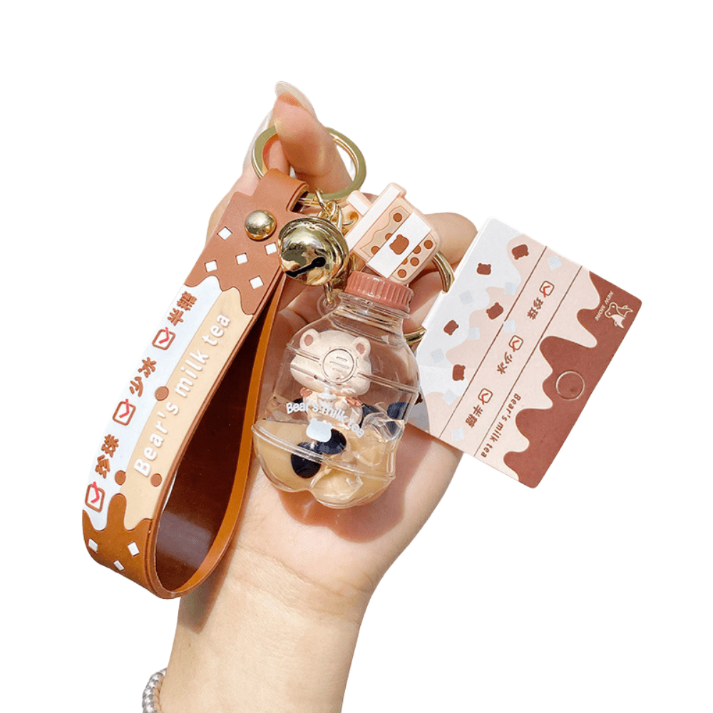 VICKYPOP Cute Bubble Tea Keychain Boba Bear Key Ring Pendant Doll for ...