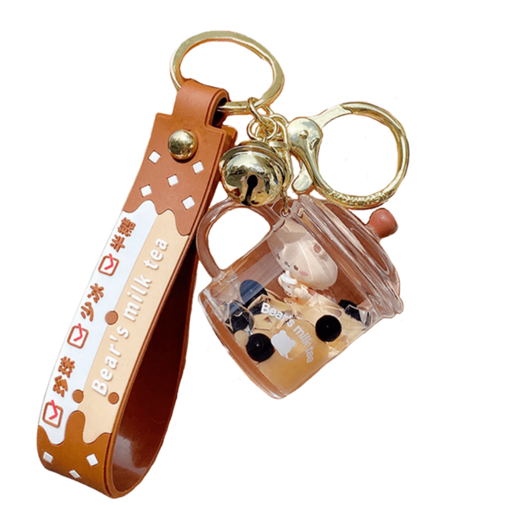 VICKYPOP Cute Bubble Tea Keychain Boba Bear Key Ring Pendant Doll for ...