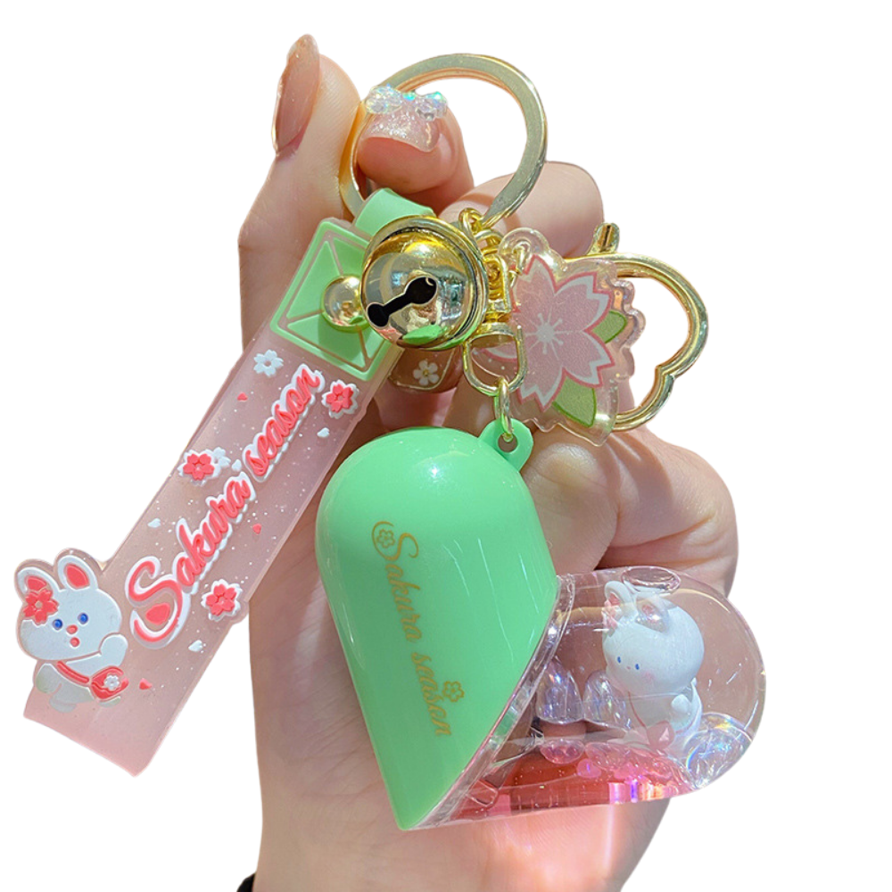 VICKYPOP Kawaii Cherry Rabbit Keychain Floating Sakura Bunny Key Ring ...