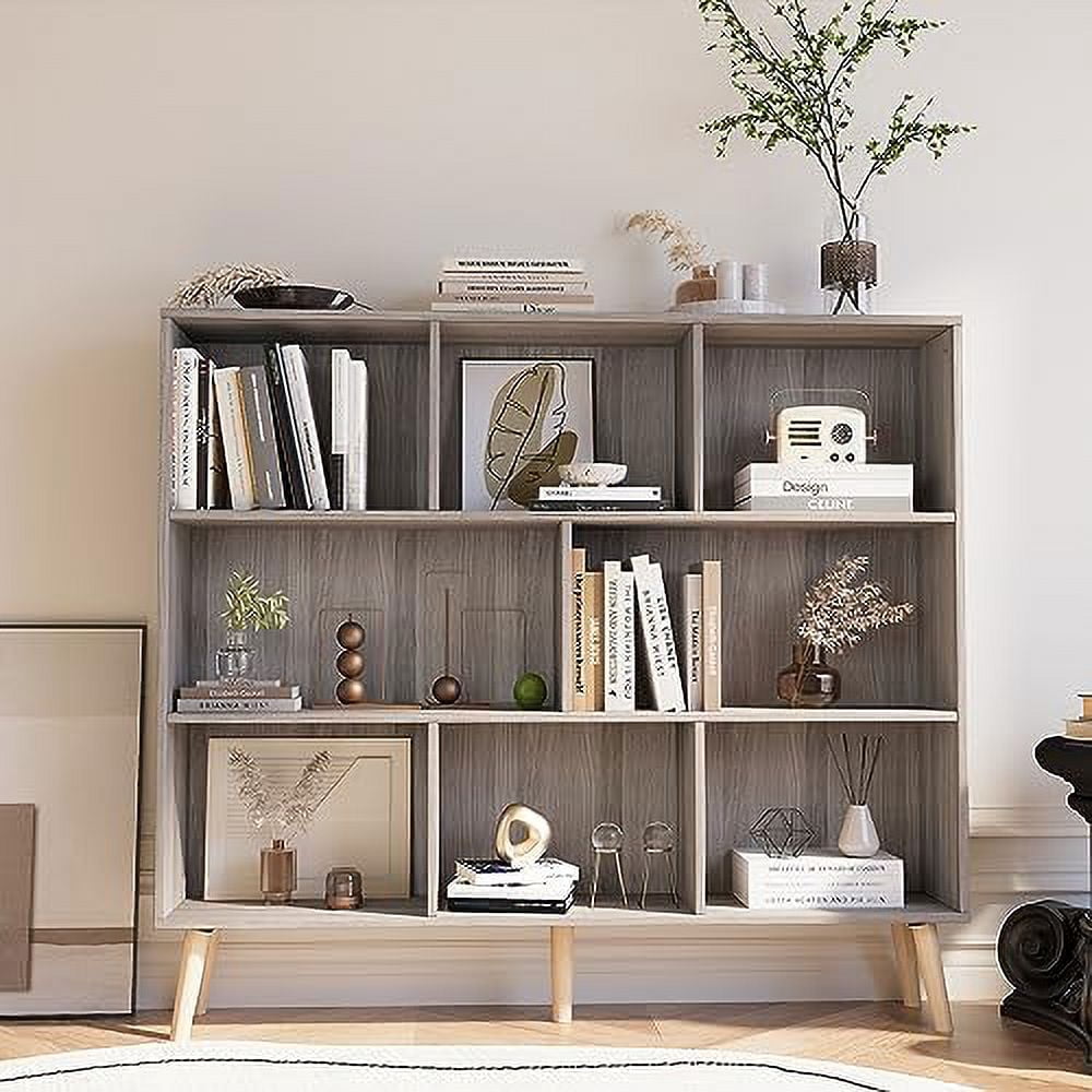 VICLLAX 3-Tier Open Book Shelf with Legs, Storage Grey Book Shelves, 8 ...