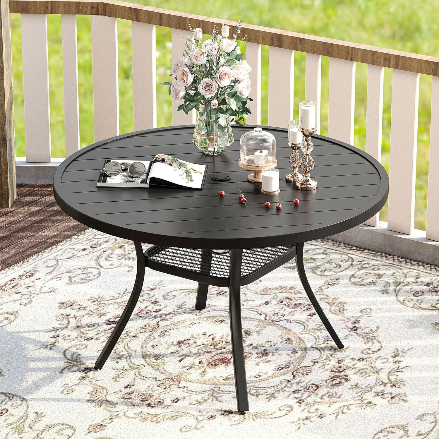 Vicllax Round Patio Dining Table Metal Outdoor Modern Style for Garden ...