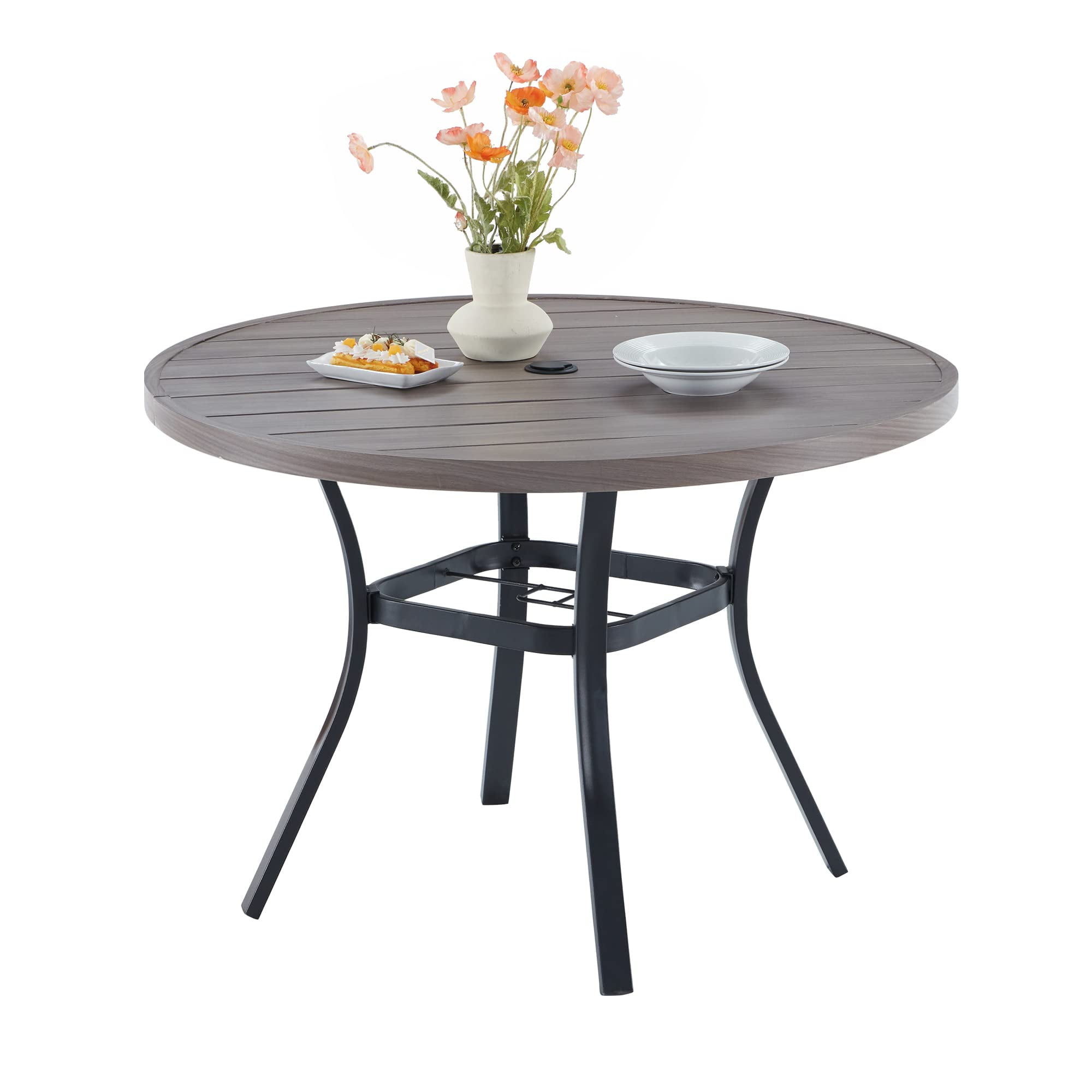 VICLLAX Round Patio Dining Table, 4 Person Metal Outdoor Dining Table ...