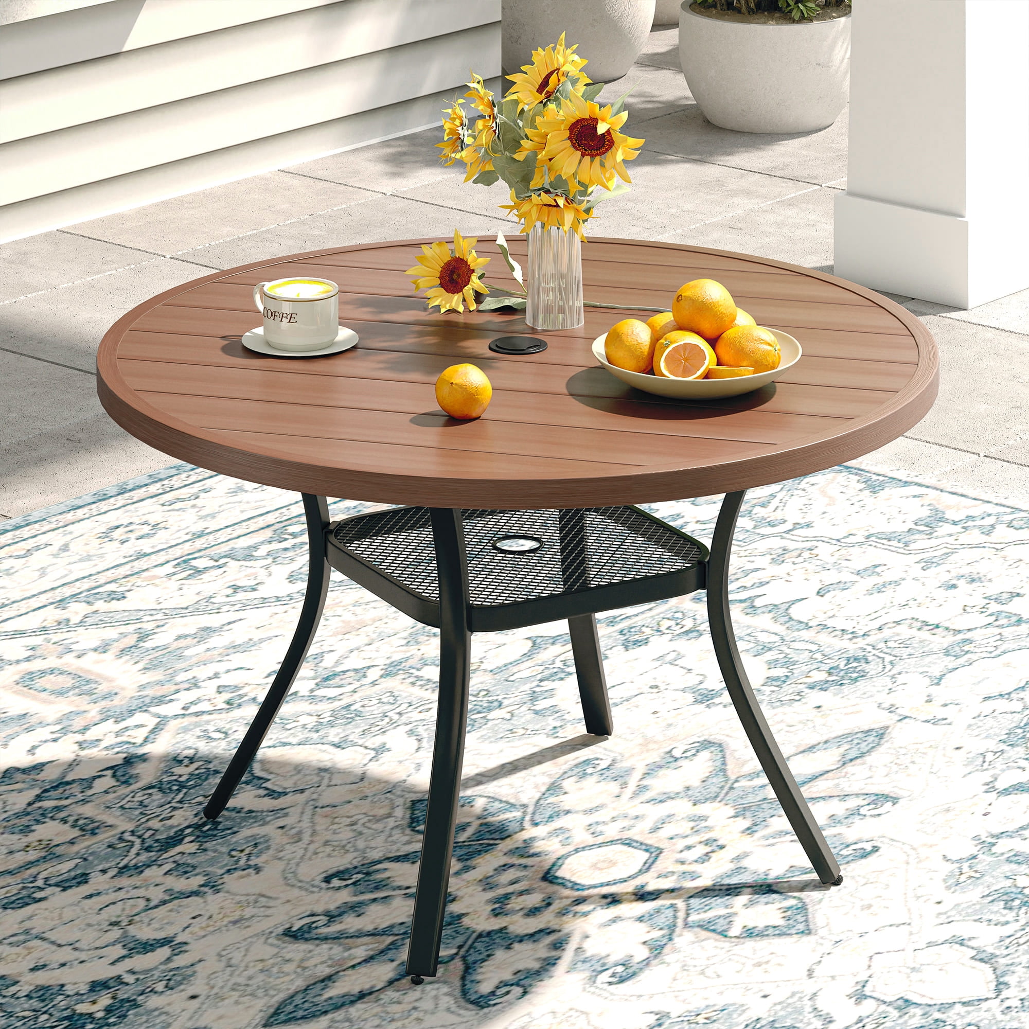 Vicllax Round Patio Dining Table Metal Outdoor Modern Style for Garden ...