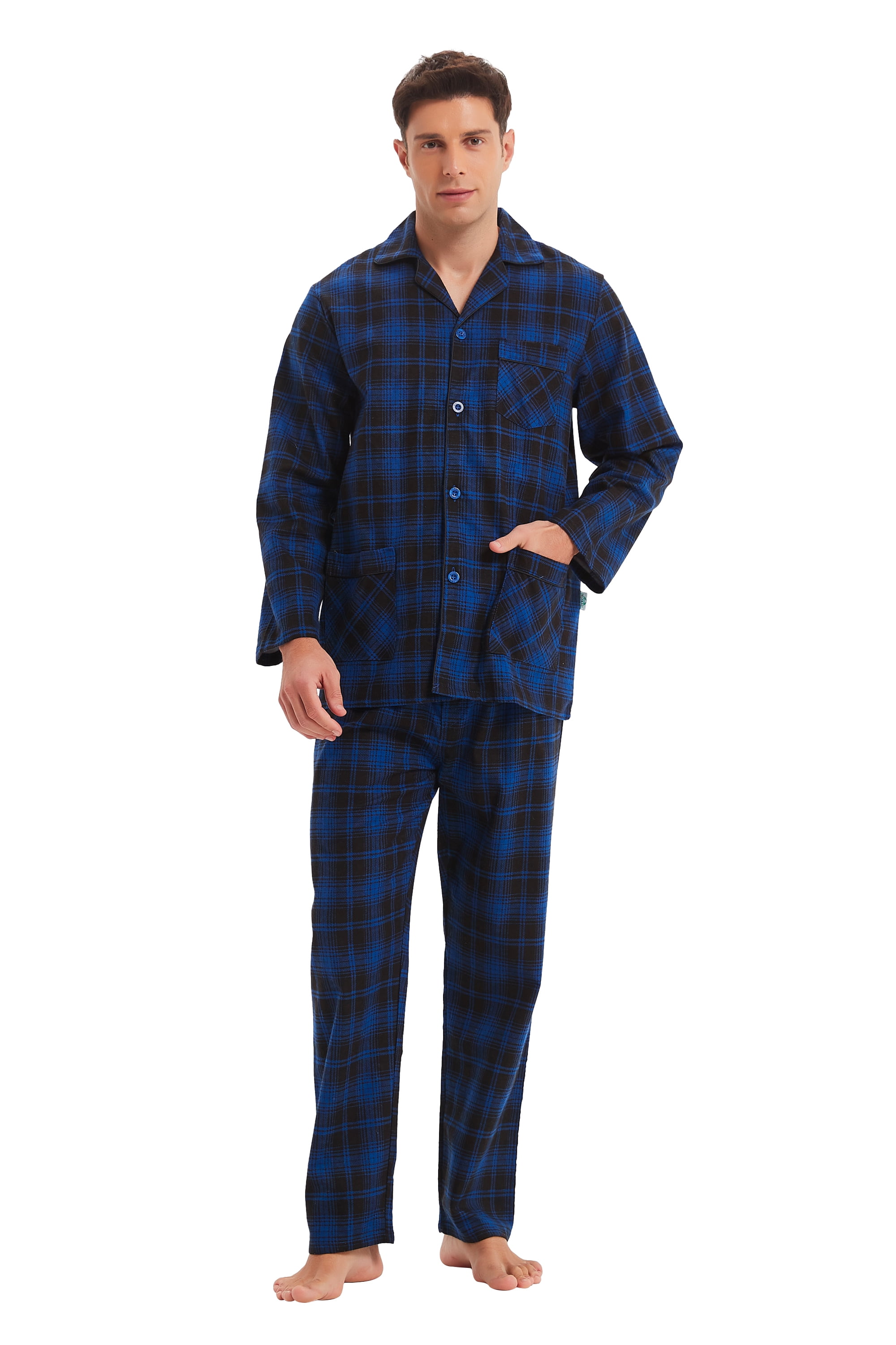 VICMETAL Men's Pajama Sets 100% Cotton Flannel PJs Button Front Top ...