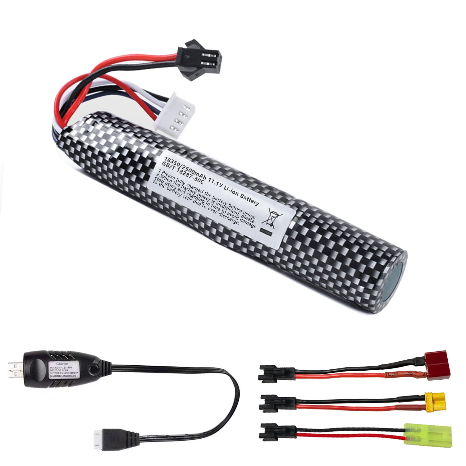VICMILE Airsoft Battery 11.1V 2500mAh SM2P Plug with 11.1V USB Charger ...