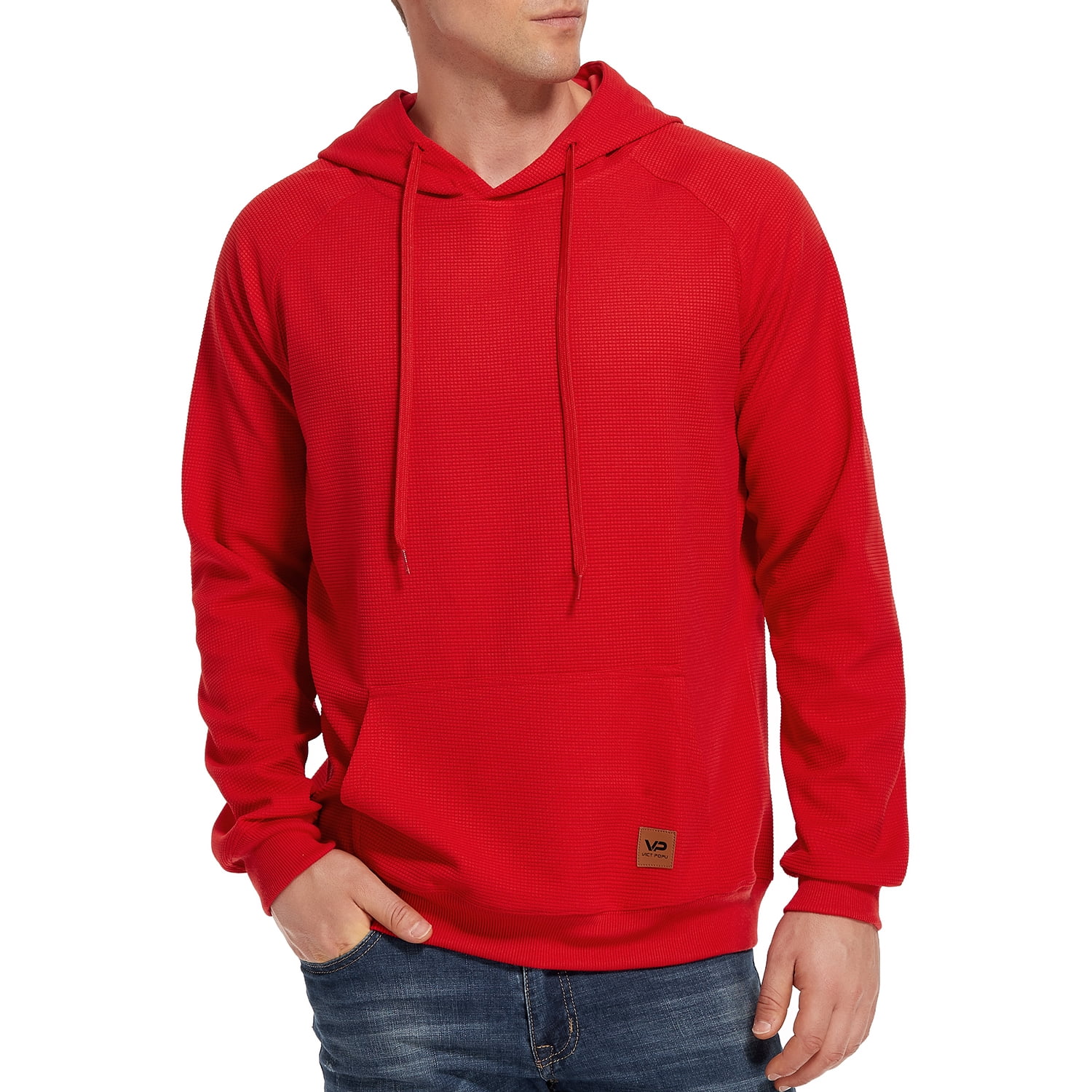 VICT POPU Men's Casual Hooded Pullover, Long-Sleeved Plaid Jacquard ...