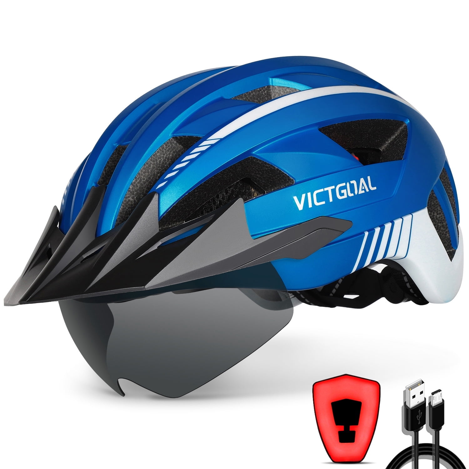 VICTGOAL Cool Bicycle Cycling Helmet with Visor, Goggles & USB ...