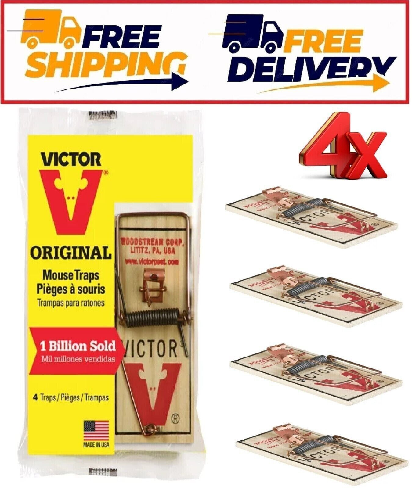 VICTOR M156 Indoor Metal Pedal Mouse Traps Reusable Wood 4 Pack ...