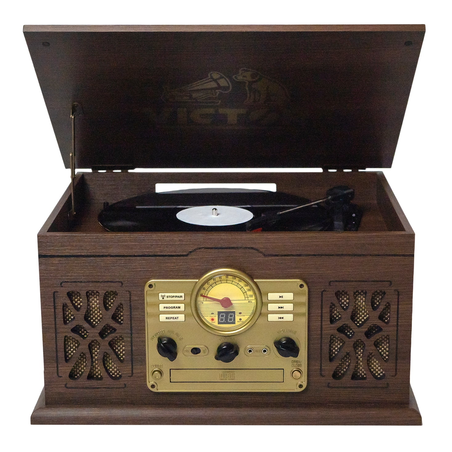 Open Box VICTOR State 7-in-1 Turntable Music Center with 3-Speed Record ...