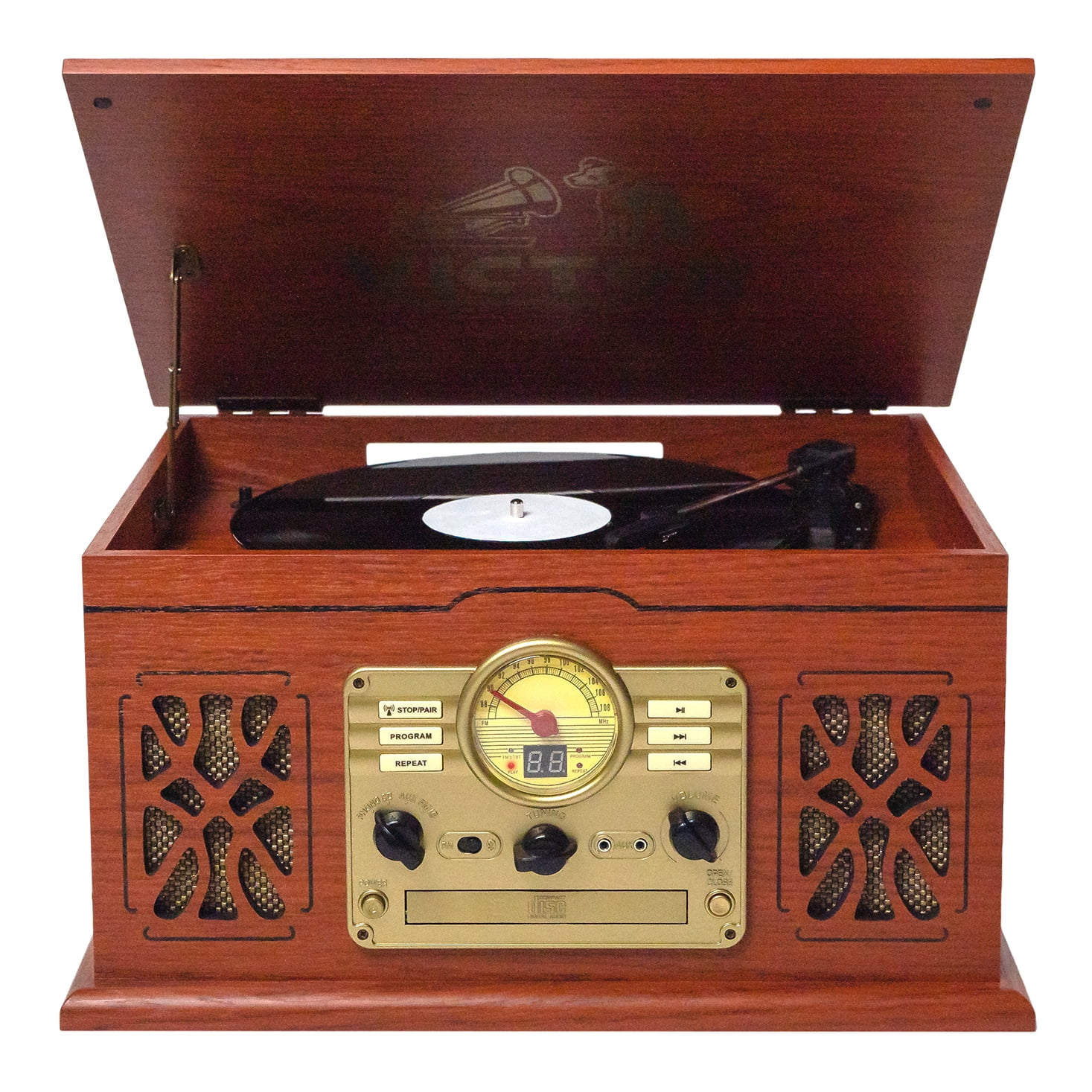 VICTOR State 7-in-1 Turntable Music Center with 3-Speed Record Player ...