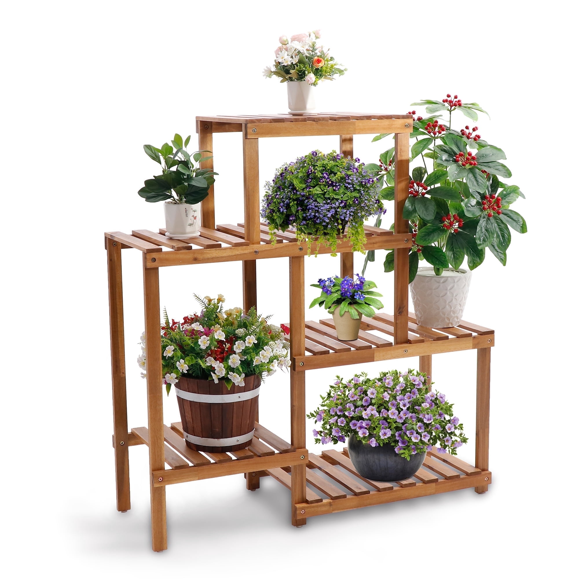 VICTORY RELAX 5-Tier Acacia Wood Plant Stand with Paintable Mixed ...