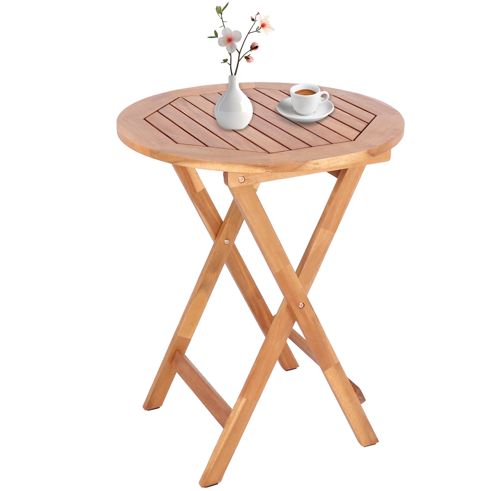 VICTORY RELAX Foldable Acacia Wood Patio Table, Natural, 1 Count ...