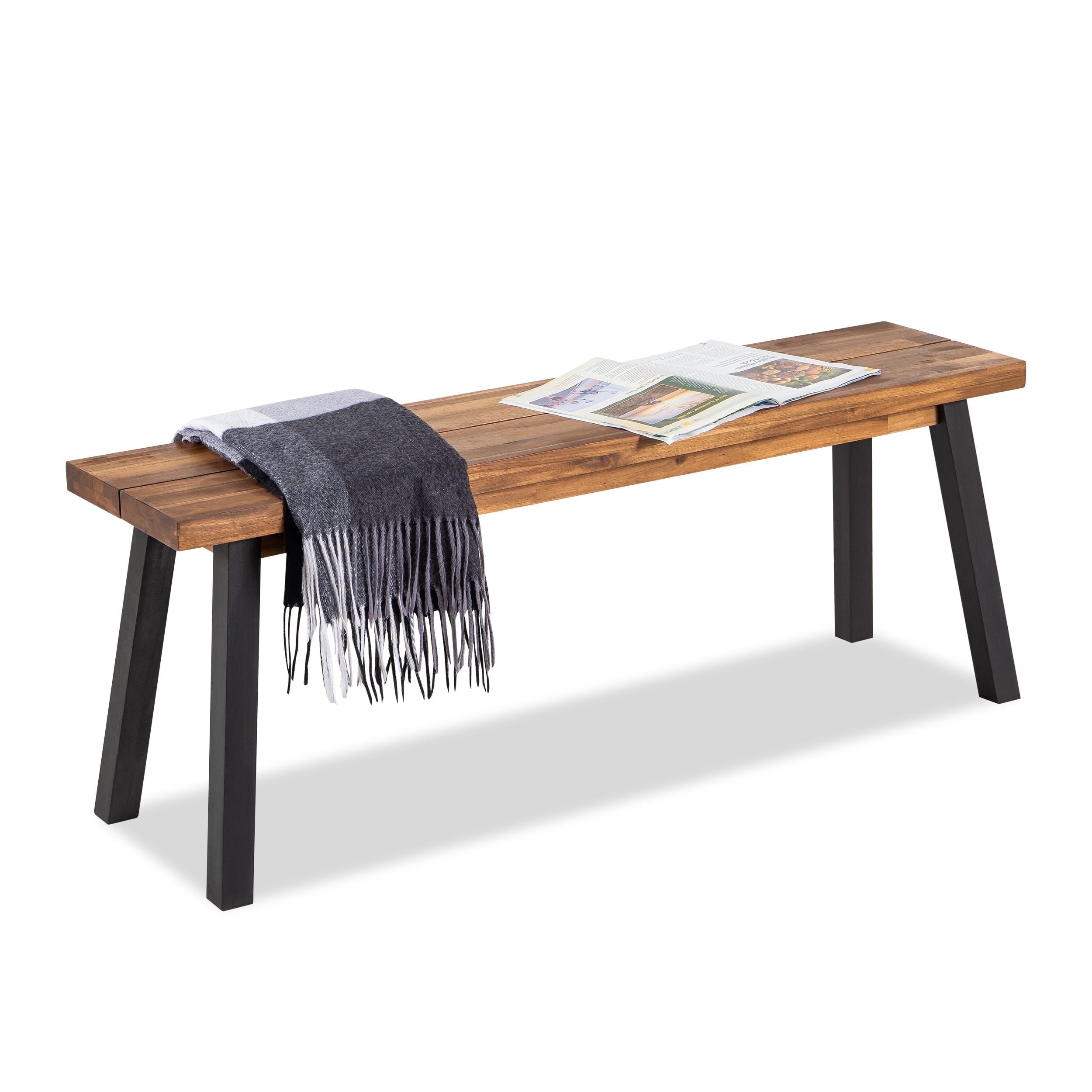 VICTORY RELAX Alaska wooden Bench Brown Top-Black Legs - Walmart.com