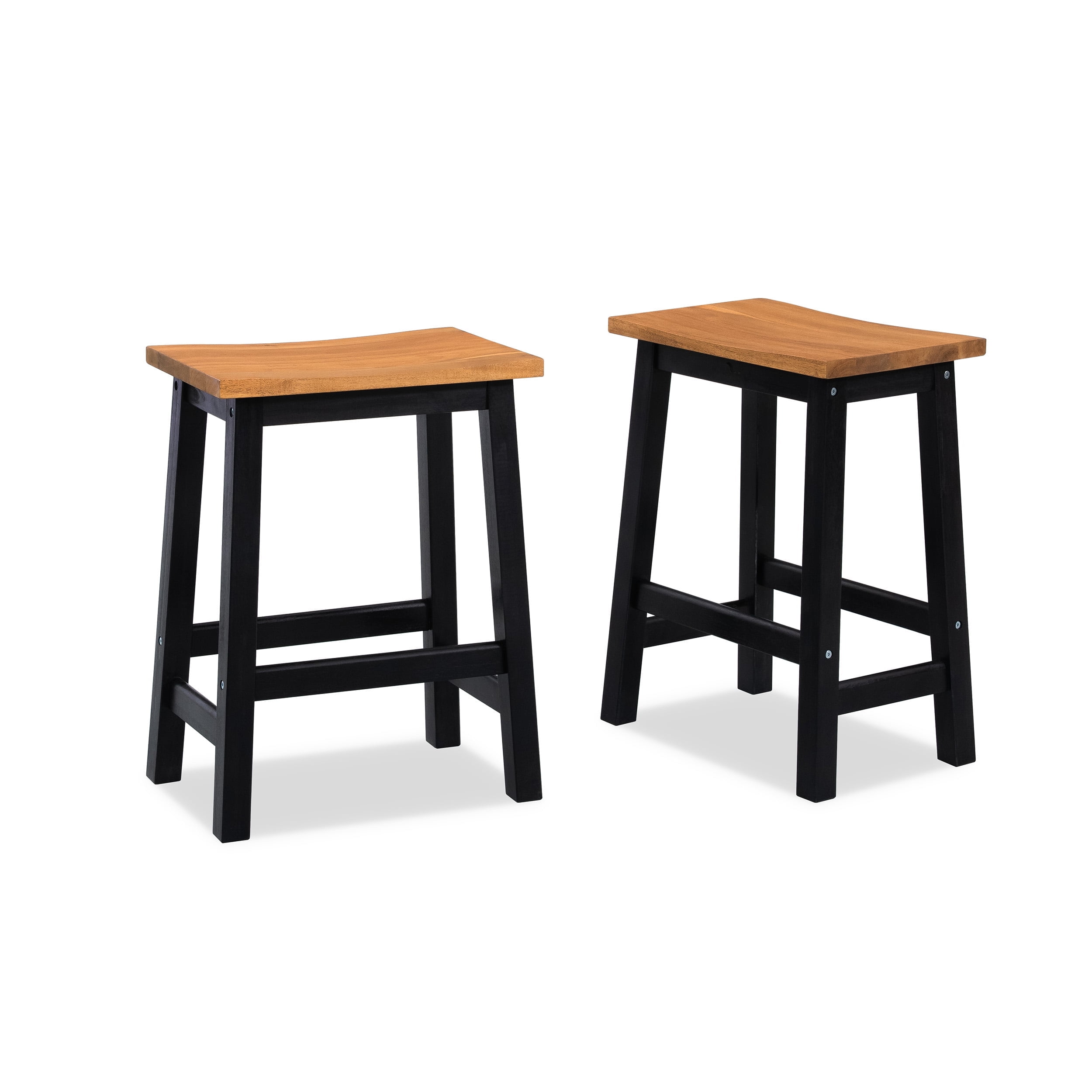 VICTORY RELAX Set of 2 Acacia Wood Bar Stools Natural Mix Black, Solid ...