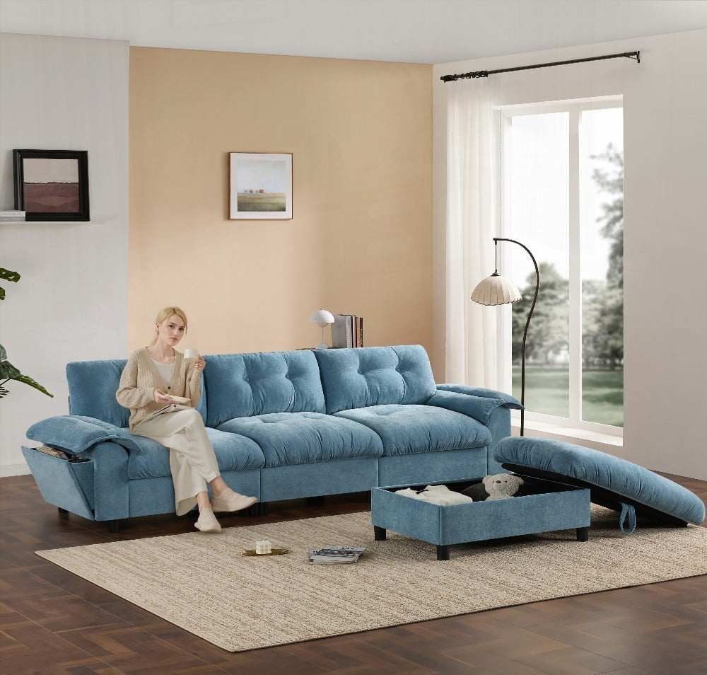 Modern L-Shape Sectional Sofa 104*60" with Multifunctional Armrests ...