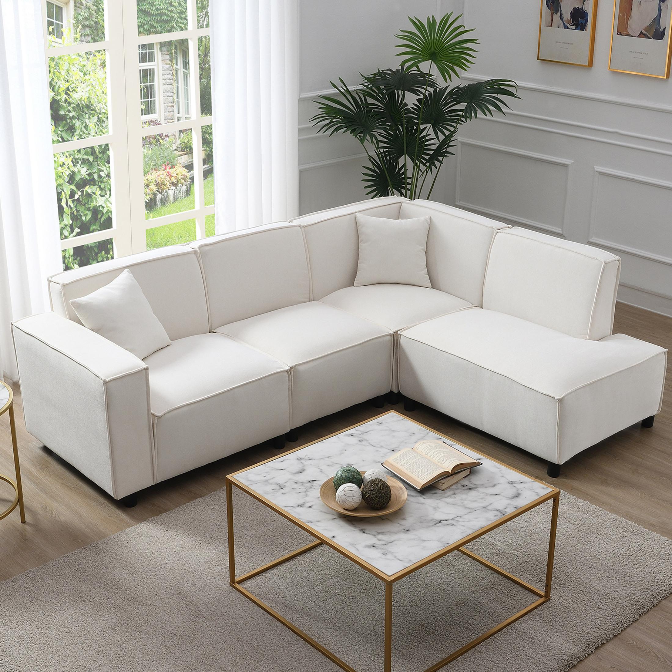 [VIDEO provided] [New] 97*74" Modern Minimalist Style Sectional Sofa,L-shaped Couch Set with 2 ...