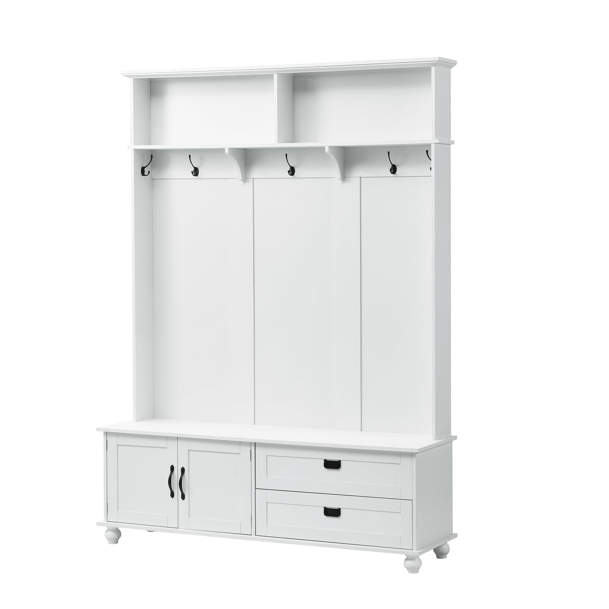 [VIDEO provided] White Hall Tree with Storage Cabinet, 2 Drawers ...