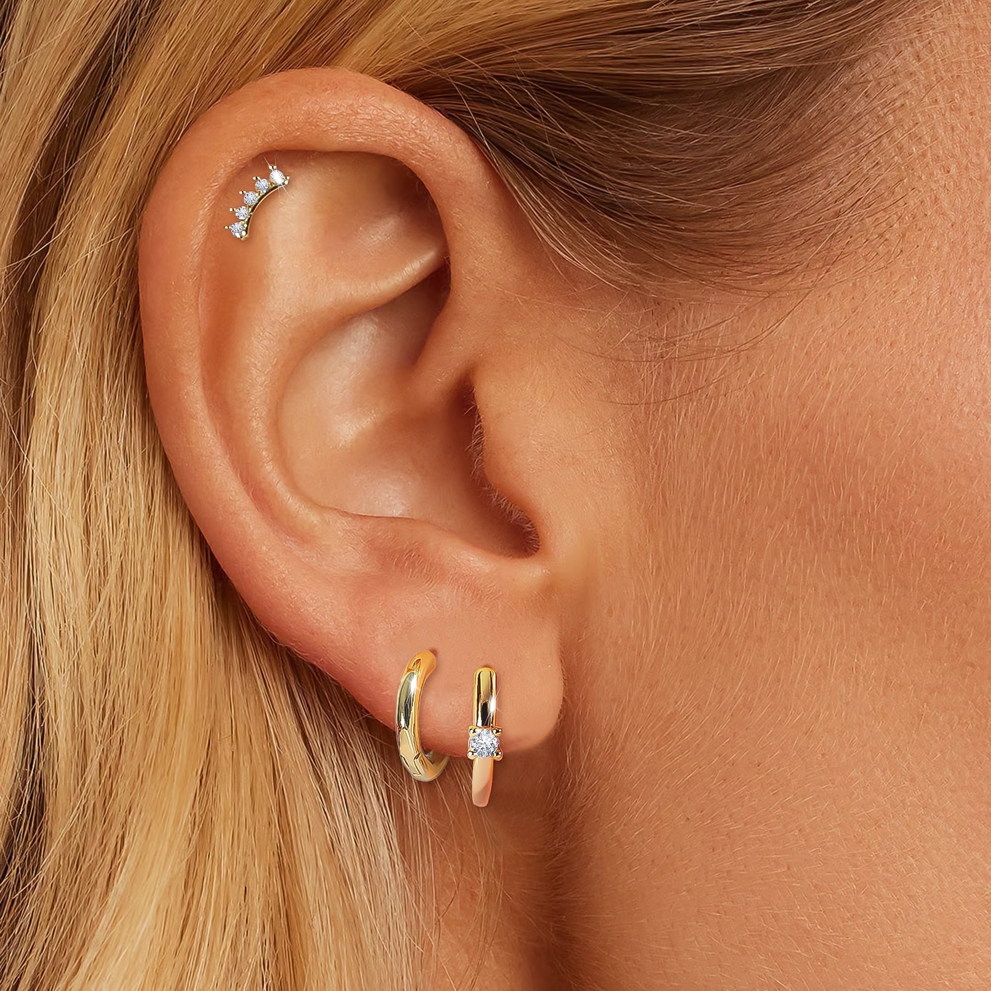 VIDONIO 3 Pairs Small Gold Hoop Earrings for Women,14K Gold-Plated Hypoallergenic Stud Earring ...