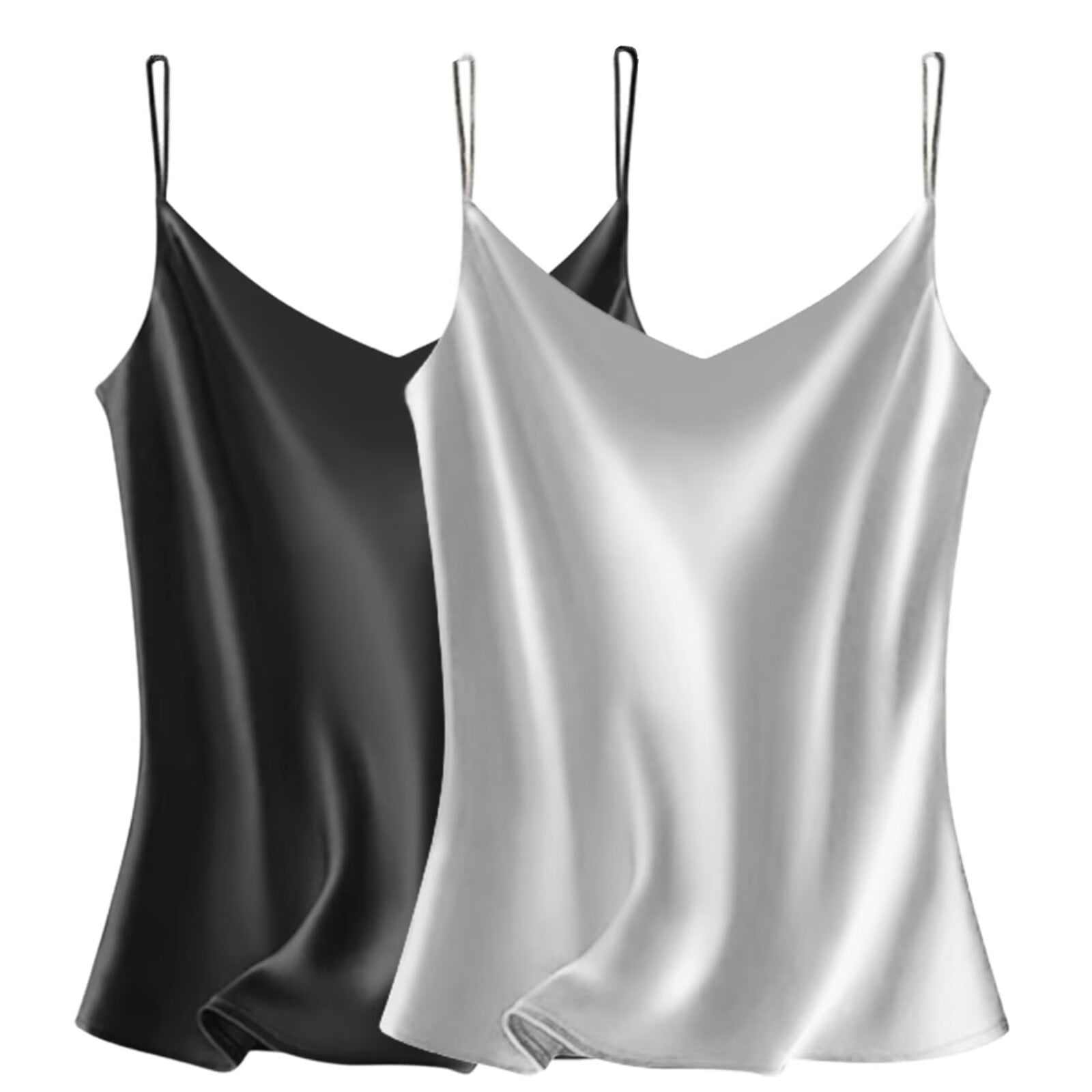 VIDUSSA Womens Pack Silk Satin Tank Tops V Neck Casual Cami Sleeveless Camisole Blouses Basic ...