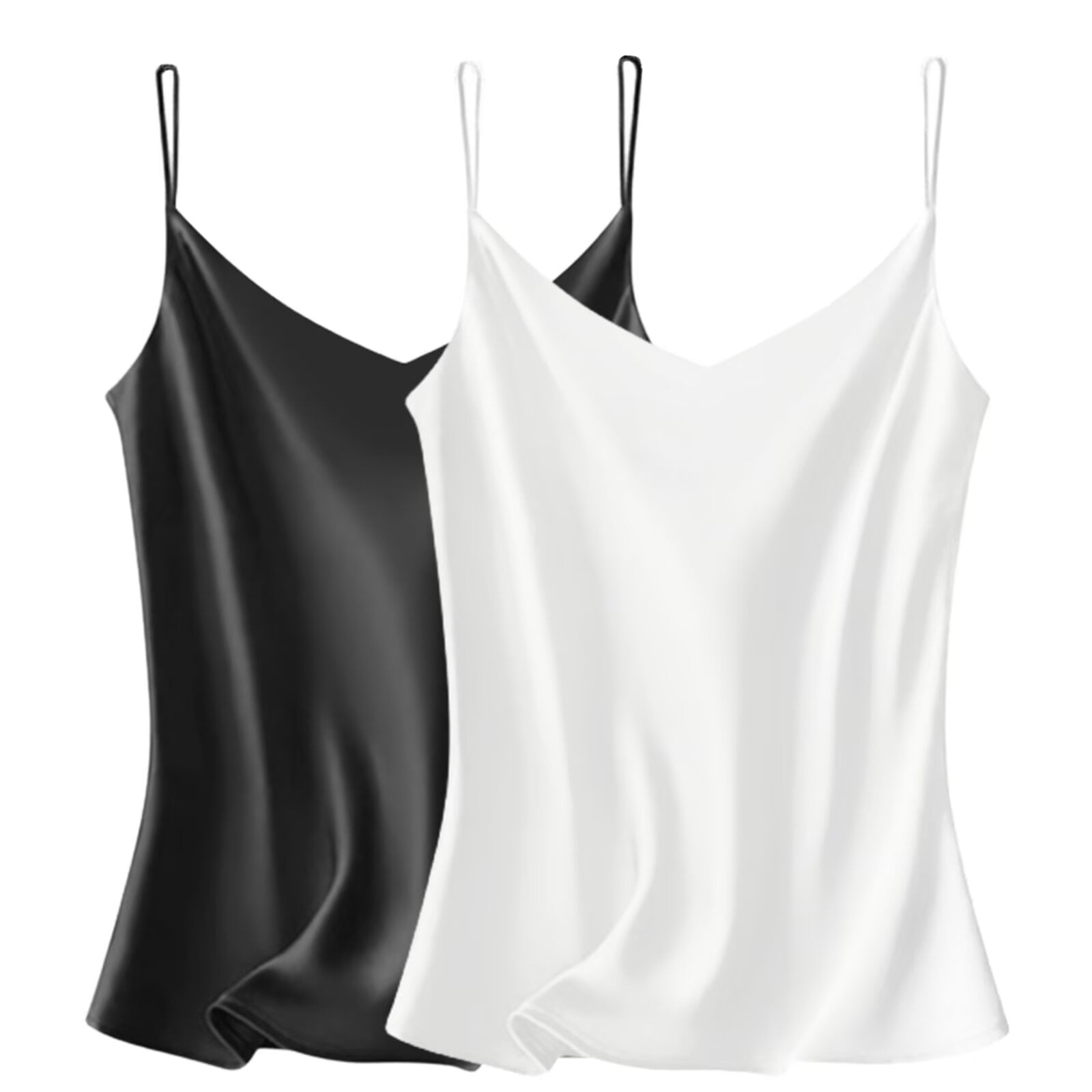 VIDUSSA Womens Pack Silk Satin Tank Tops V Neck Casual Cami Sleeveless Camisole Blouses Basic ...