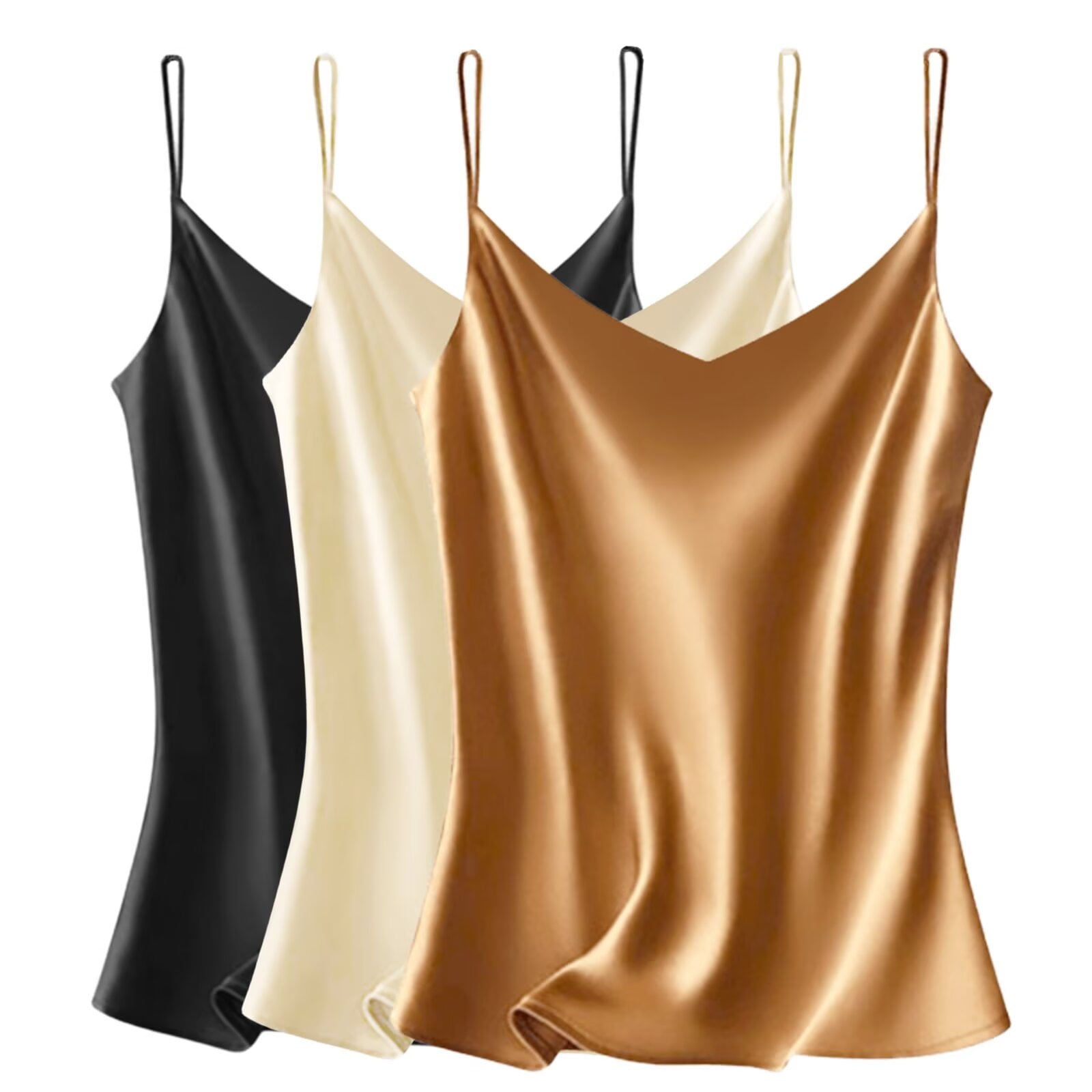VIDUSSA Womens Pack Silk Satin Tank Tops V Neck Casual Cami Sleeveless Camisole Blouses Basic ...