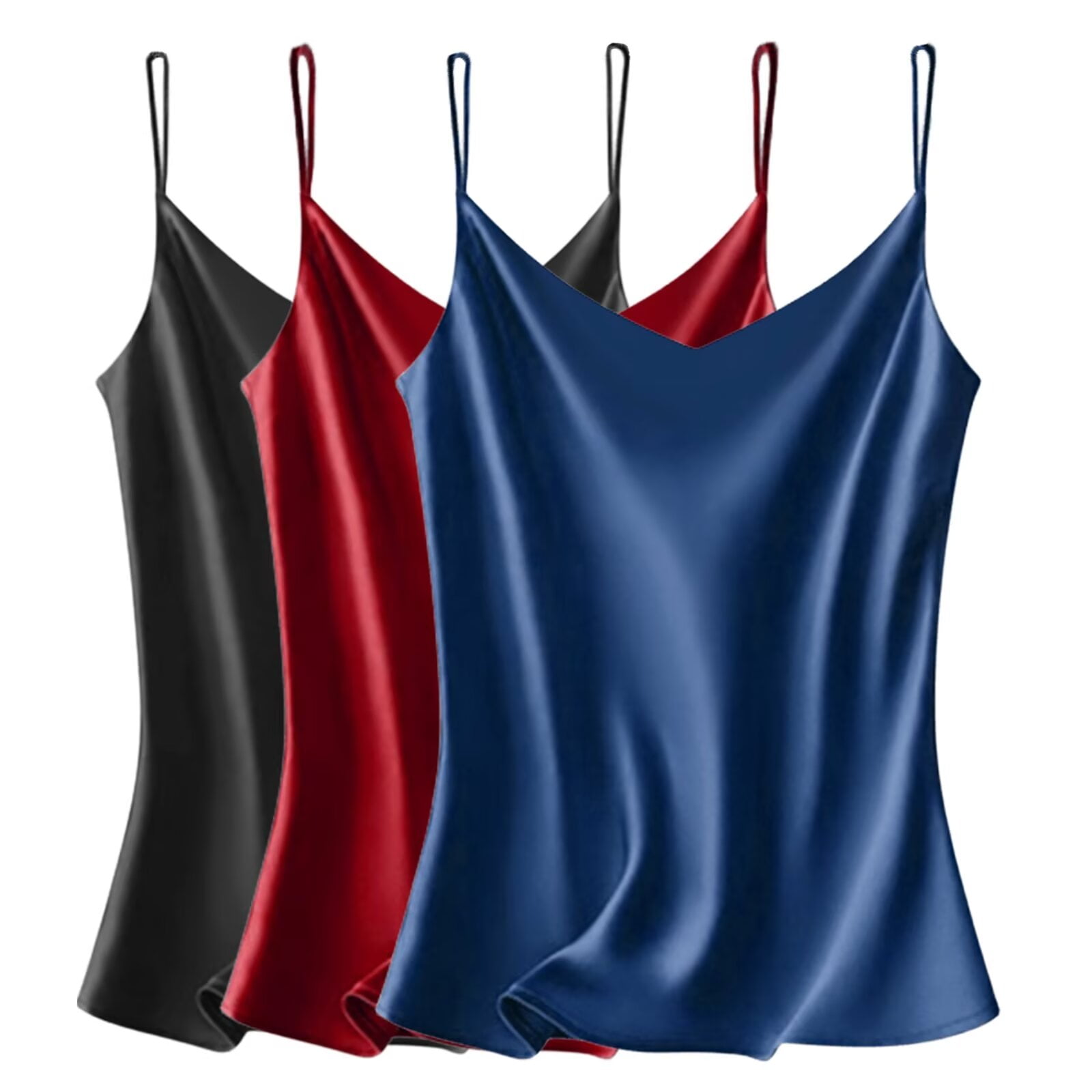 VIDUSSA Womens Pack Silk Satin Tank Tops V Neck Casual Cami Sleeveless Camisole Blouses Basic ...