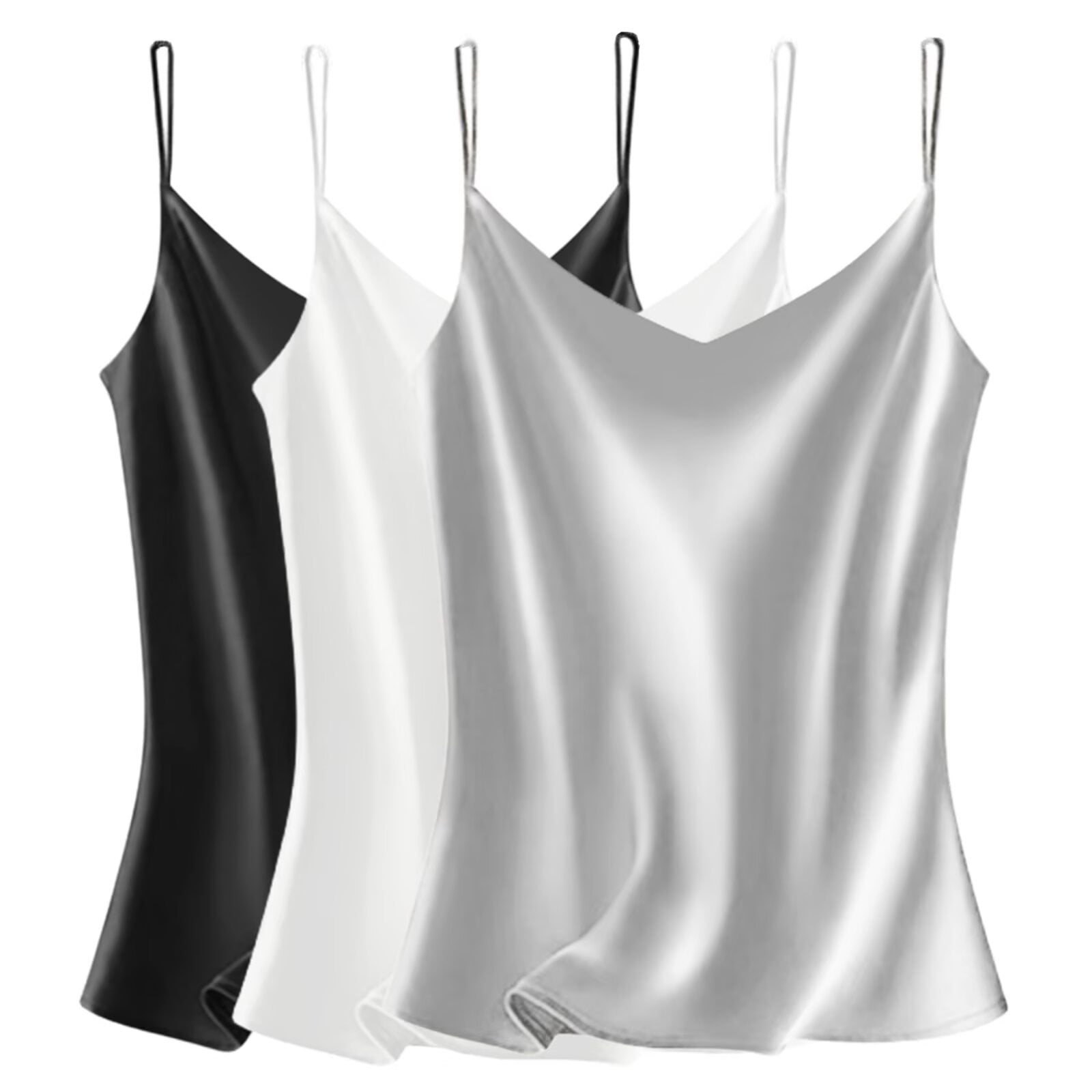 VIDUSSA Womens Pack Silk Satin Tank Tops V Neck Casual Cami Sleeveless ...