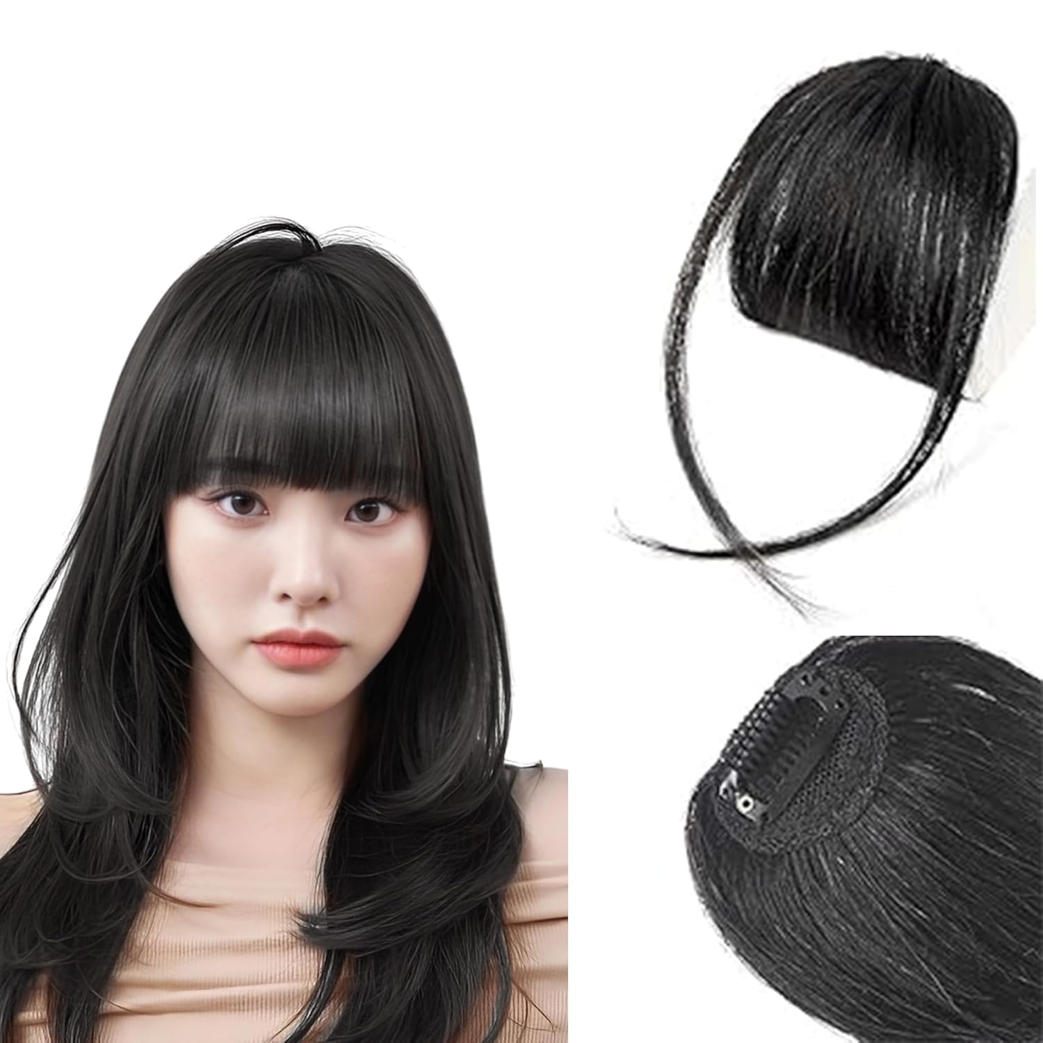 VIEWS Black Clip in Bangs Synthetic Hair Bangs Clip in Hair Extensions ...