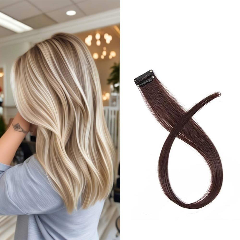 VIEWS Natural Brown 2Pc Fake Hair Streak Colored Extension Highlighter For Women And Girls ...