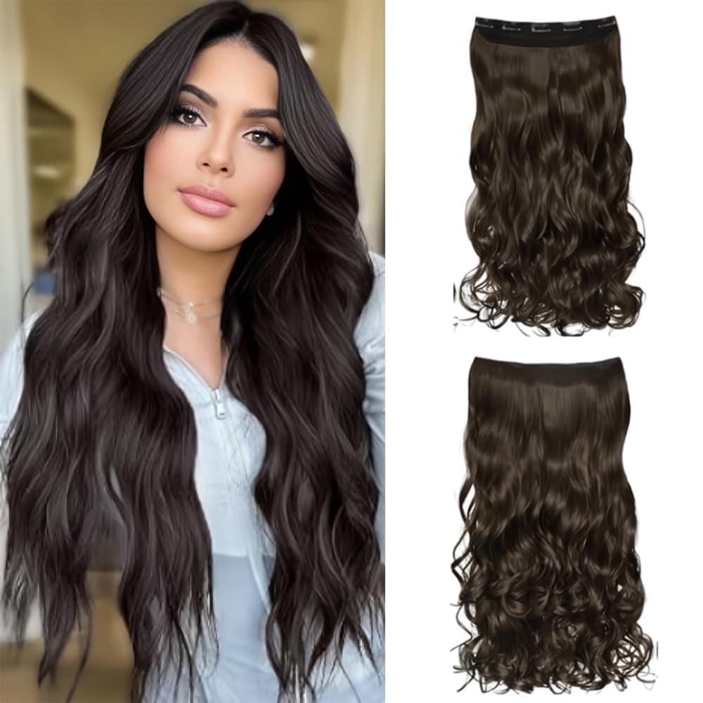 VIEWS Womens Full Head 22 Inch Hair Extension Wig Synthetic Wavy Brown ...