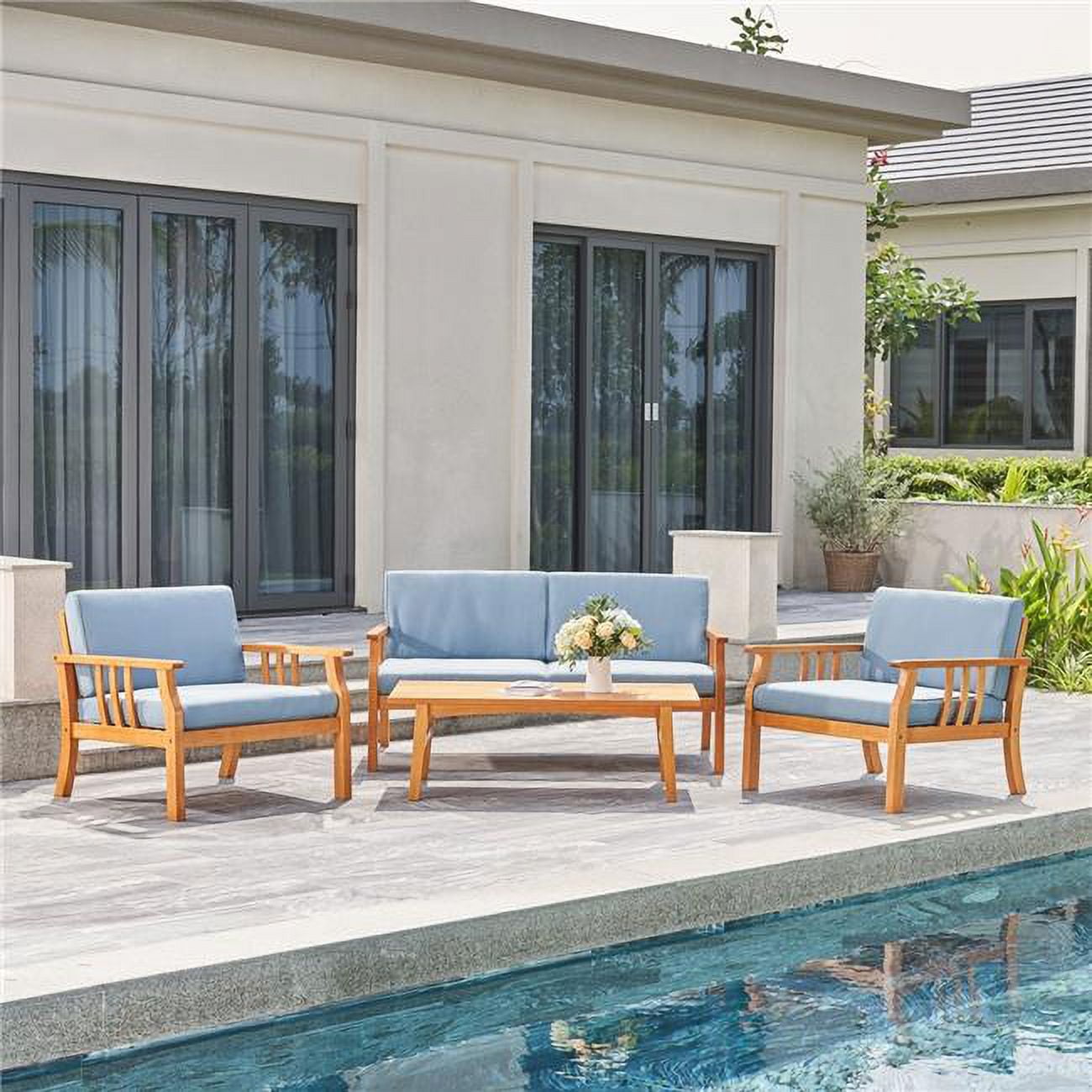 VIFAH Kapalua Honey Nautical Eucalyptus Wooden Outdoor Sofa Set ...