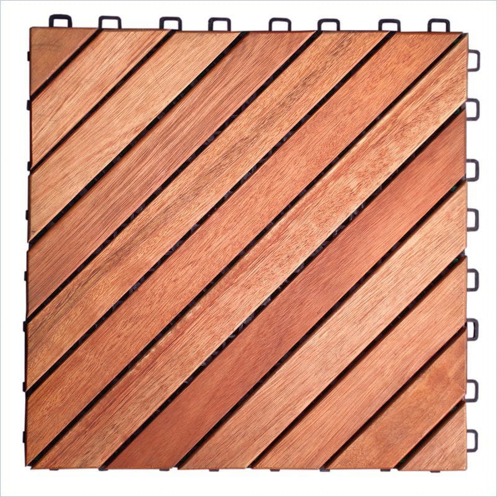 VIFAH V182 Interlocking Diagonal 12 Slat FSC Eucalyptus Deck Tiles, 10 ...