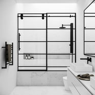 VIGO Elan 52 to 56 in. W x 74 in. H Frameless Sliding Shower Door in Matte Black with 3/8 in ...