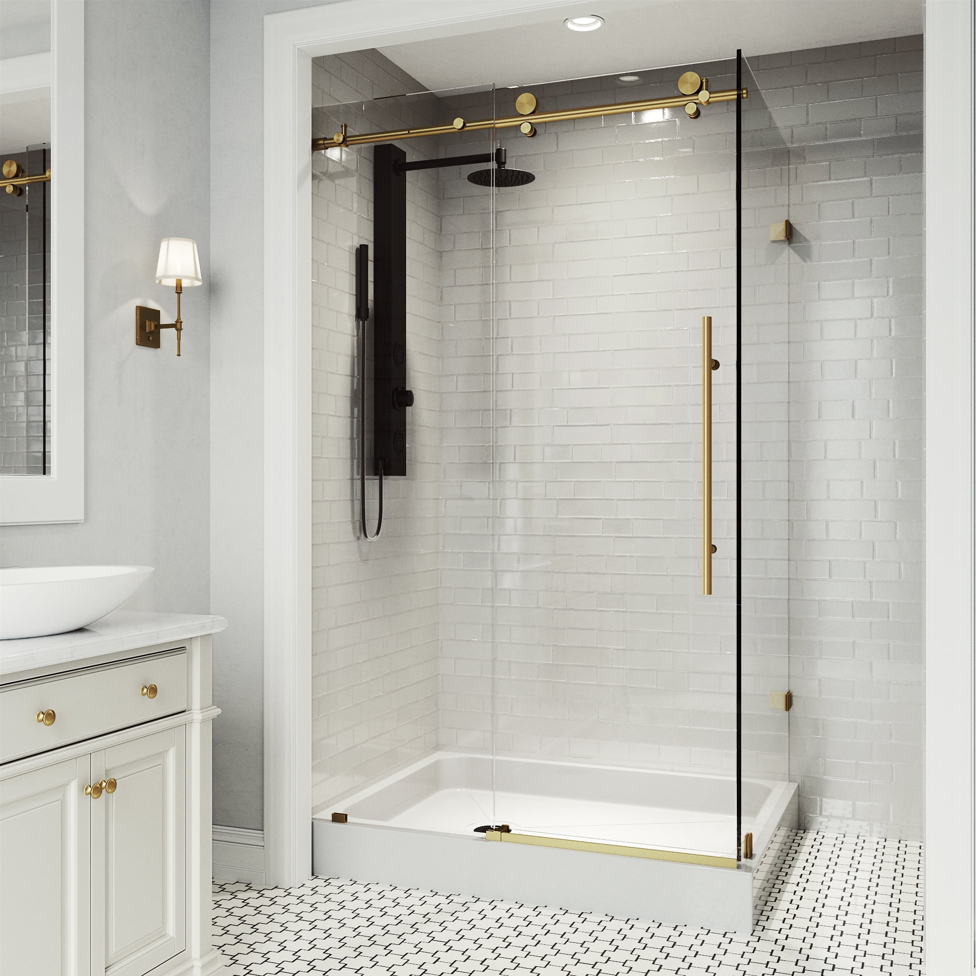 VIGO Elan E-Class 36 in. L x 48 in. W x 82 in. H Frameless Sliding ...