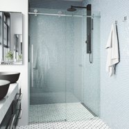 VIGO Elan 52 to 56 in. W x 74 in. H Frameless Sliding Shower Door in Matte Black with 3/8 in ...