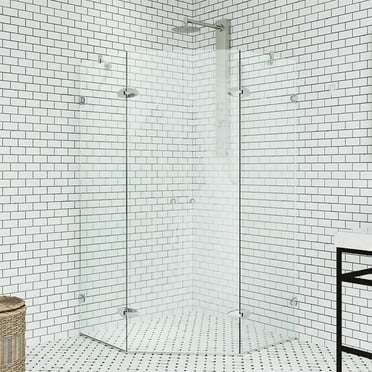 VIGO Monteray 30 in. L x 30 in. W x 73 in. H Frameless Hinged Square Shower Enclosure in Chrome ...