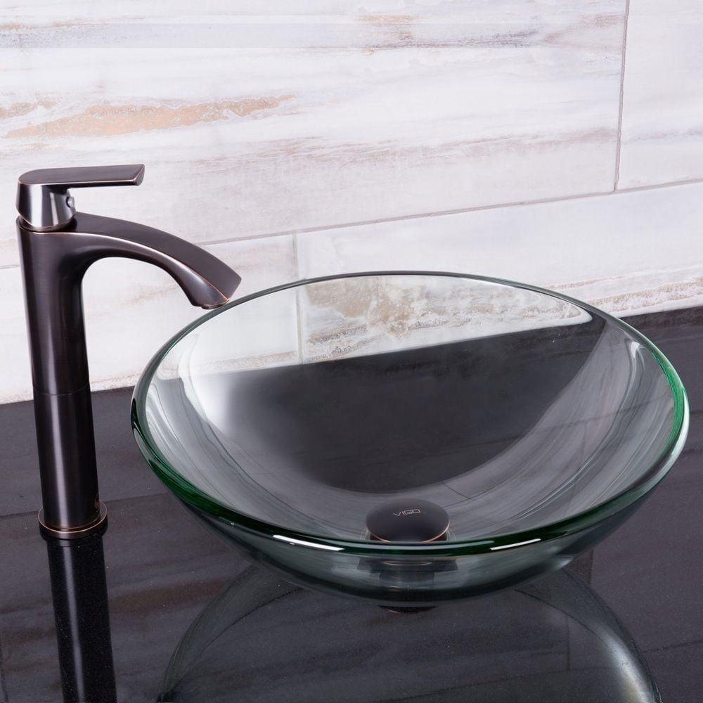 VIGO Industries VGT894 Glass Vessel Sink with Linus Faucet Antique ...