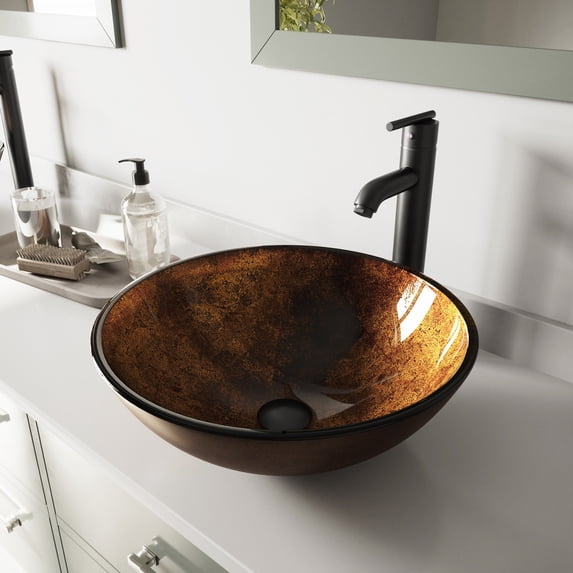 VIGO Industries VGT503 Glass Vessel Russet Sink with Seville Faucet ...