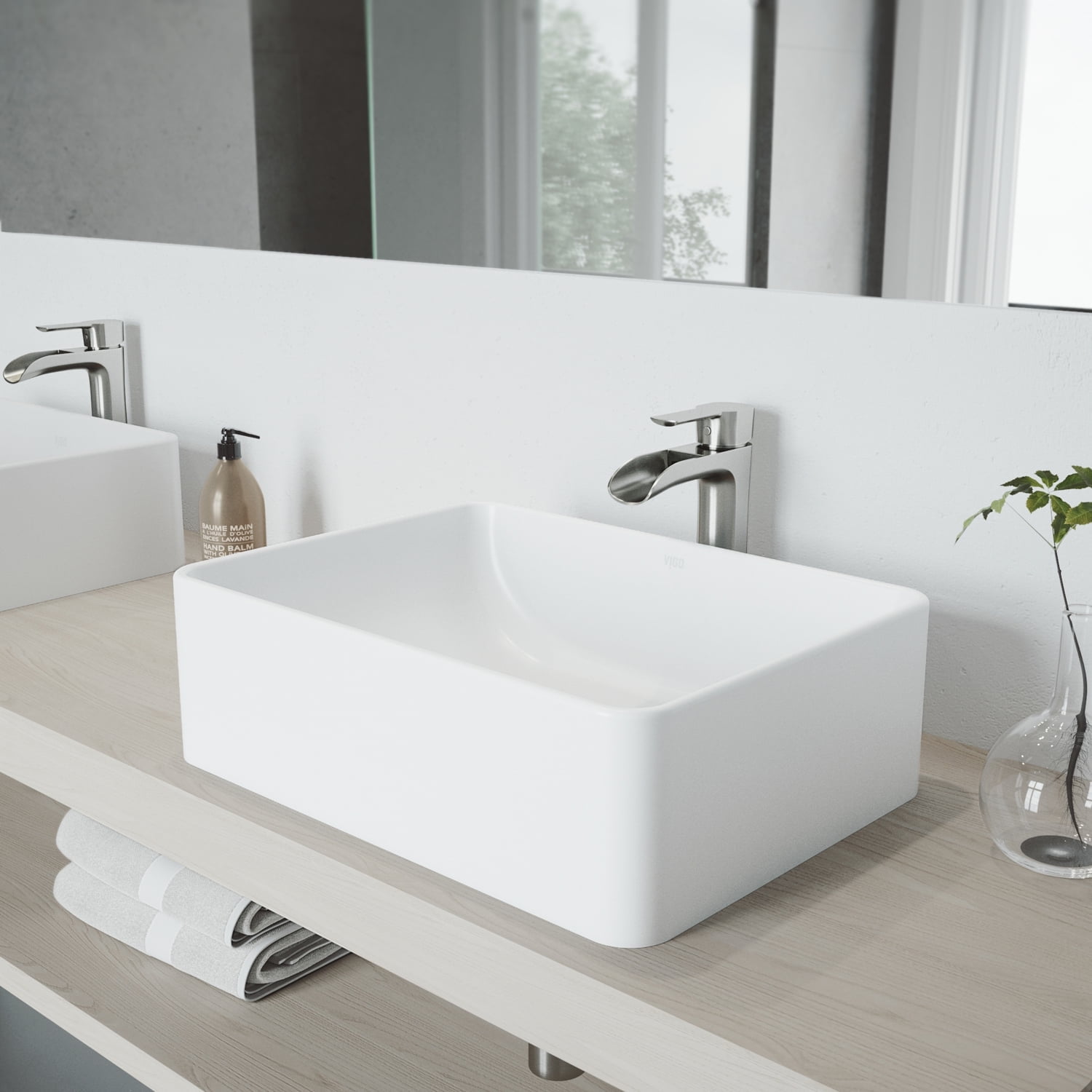 VIGO Matte Stone Amaryllis Composite Rectangular Vessel Bathroom Sink ...