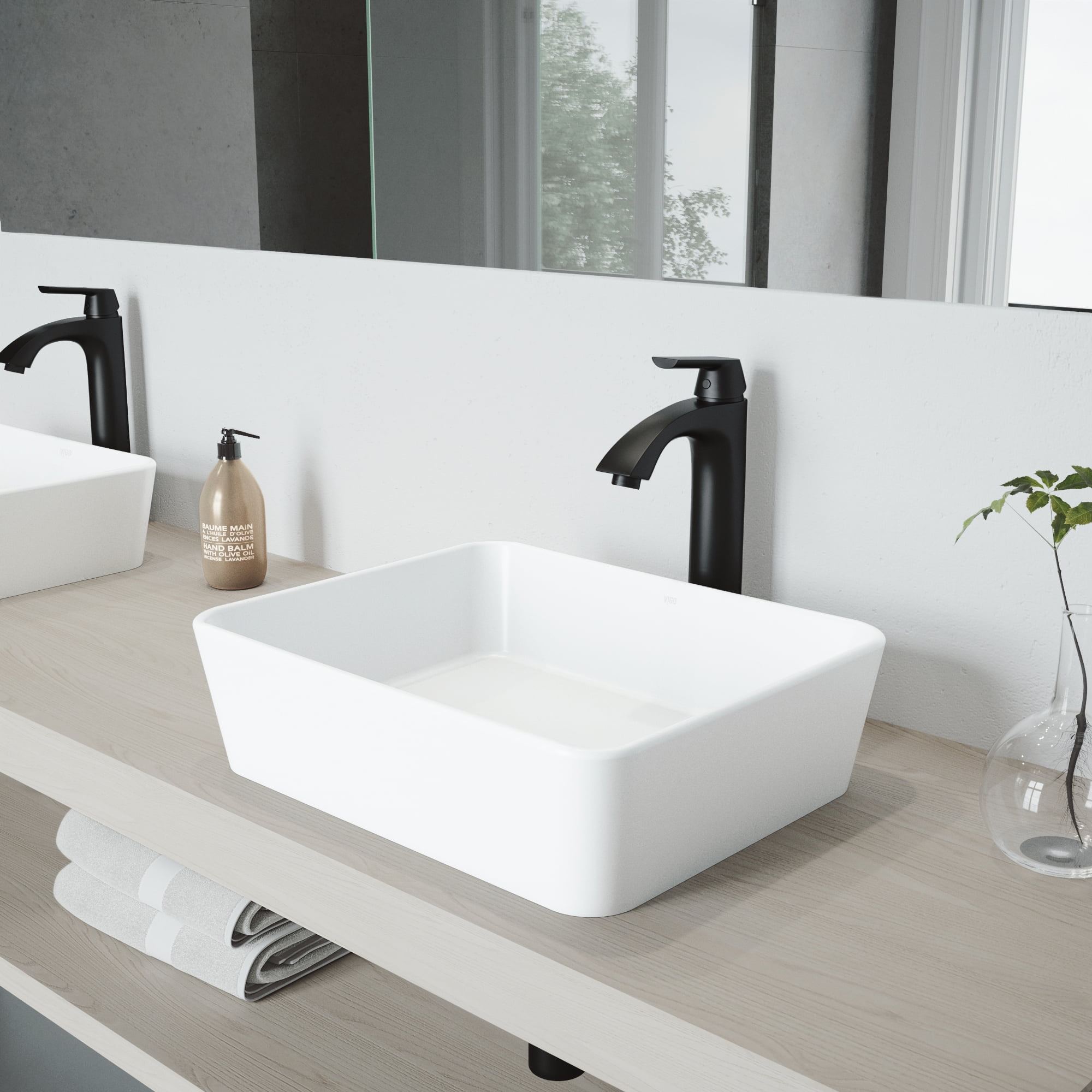 VIGO Matte Stone Marigold Composite Rectangular Vessel Bathroom Sink in ...