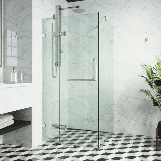 VIGO Monteray 30 in. L x 30 in. W x 73 in. H Frameless Hinged Square Shower Enclosure in Chrome ...
