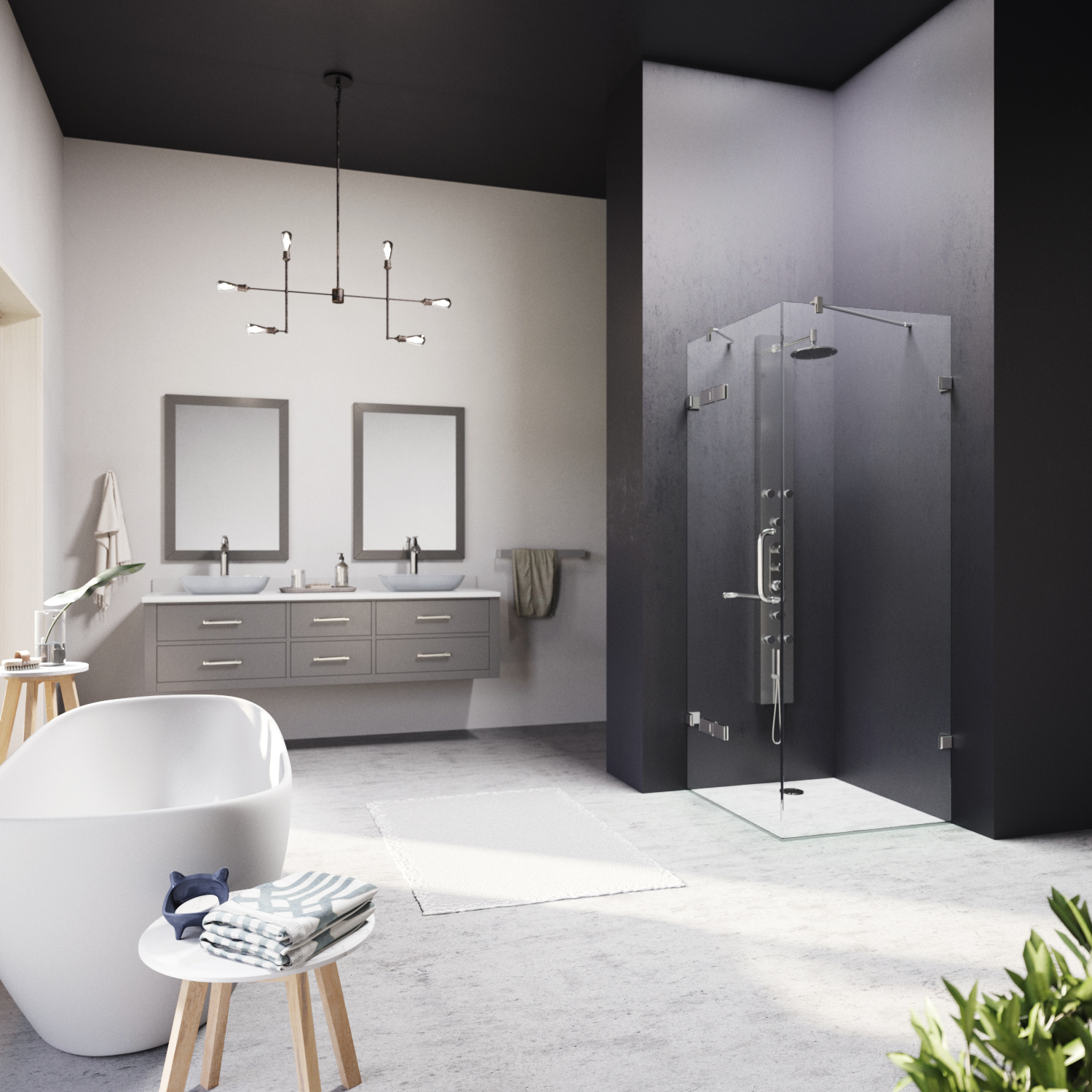 VIGO Monteray 30 in. L x 30 in. W x 73 in. H Frameless Hinged Square Shower Enclosure in Chrome ...