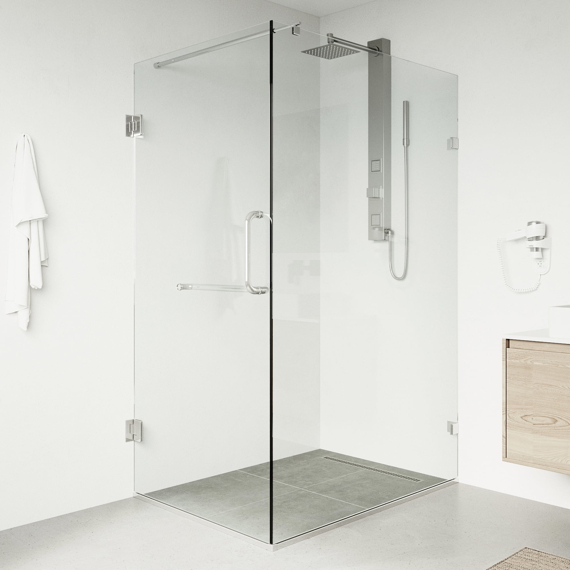 VIGO Pacifica 46 in. L x 34 in. W x 73 in. H Frameless Hinged Rectangle ...