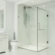 VIGO Monteray 36 in. L x 48 in. W x 79 in. H Frameless Hinged Shower Enclosure Kit in Brushed ...