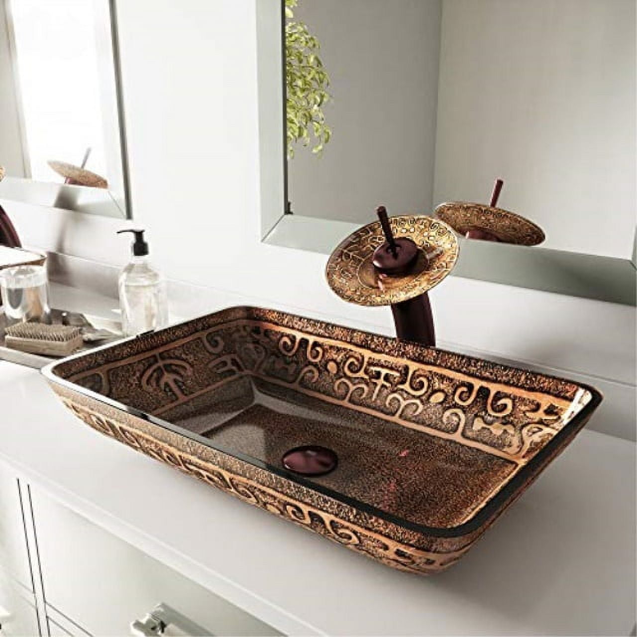 VIGO Rectangular Golden Greek Glass Vessel Bathroom Sink and Waterfall ...