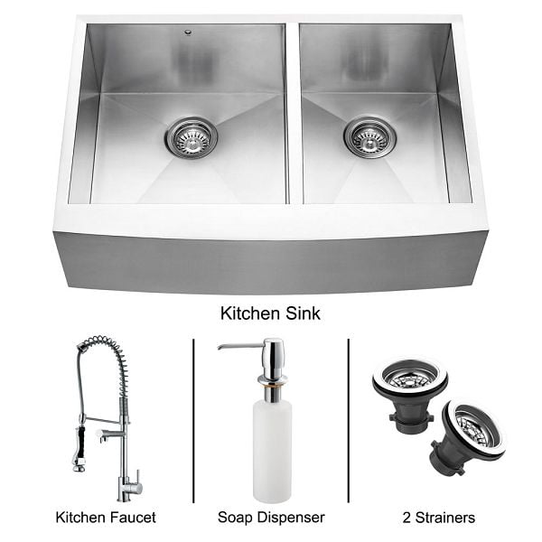 VIGO VG15089 Farmhouse Stainless Steel Kitchen Sink, Faucet, Two ...