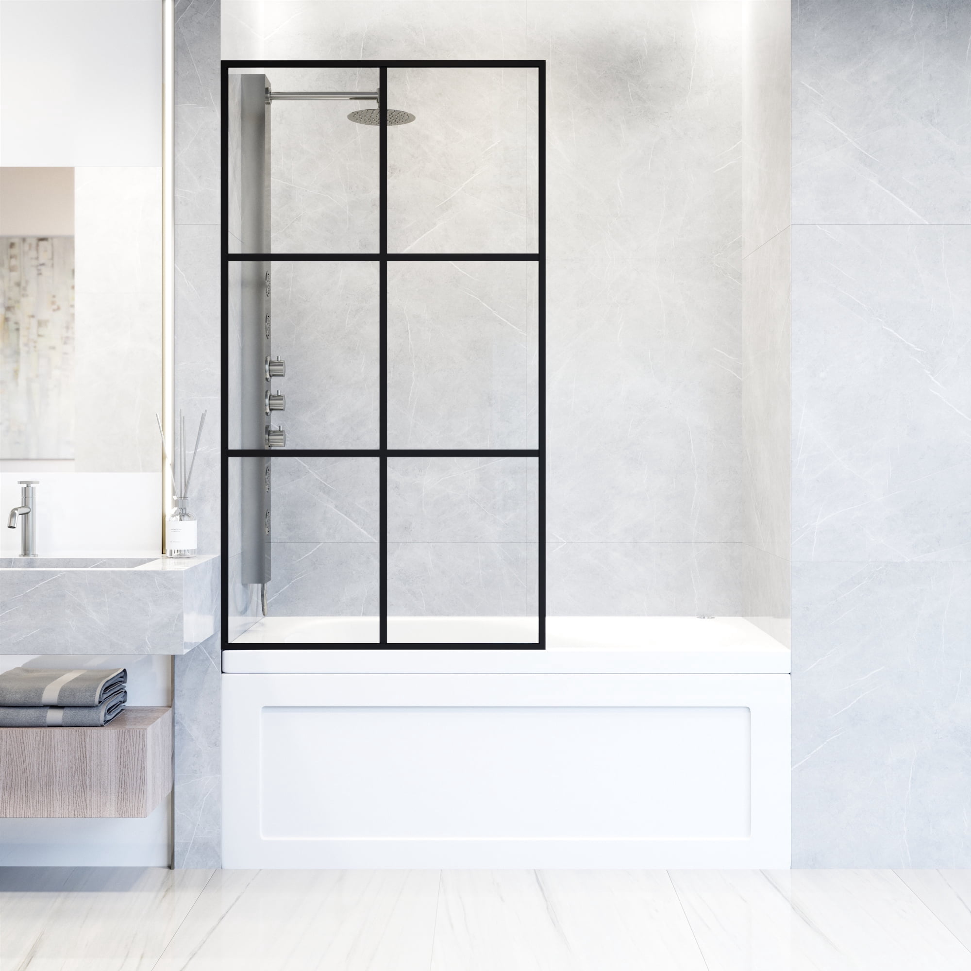 VIGO Ventana 34 in. W x 62 in. H Framed Fixed Tub Screen Door in Matte ...